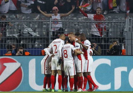 Monacos Players Celebrate Goal During Uefa Editorial Stock Photo ...