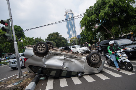 Car Overturned By Collision Involving Two Editorial Stock Photo - Stock ...