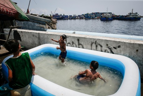 Filipino Boys Frolic Inflatable Pool Along Editorial Stock Photo ...