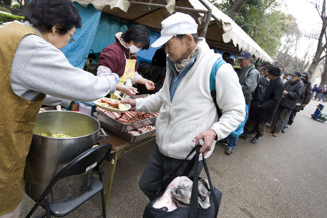 Japanese Homeless Men Being Given Food Editorial Stock Photo - Stock ...