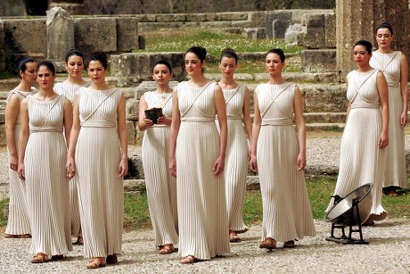 Priestesses Carry Cauldron Olympic Flame During Editorial Stock Photo ...