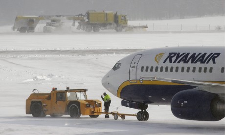 Snowplough Clears Runway Background While Tug Editorial Stock Photo ...