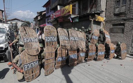 Indian Paramilitary Soldiers Protect Themselves Shields Editorial Stock ...