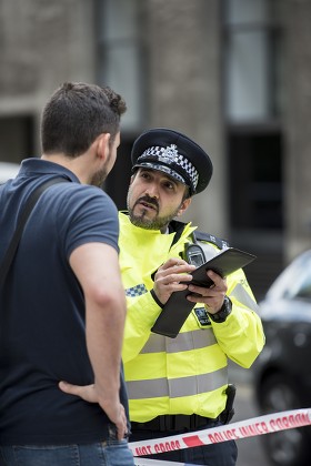 Officer Taking Notes Possibly Witness Last Editorial Stock Photo ...