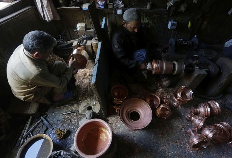 Kashmiri Coppersmiths Work On Copper Utensils Editorial Stock Photo ...