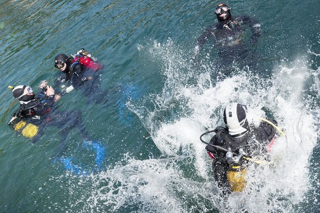 People diving In A Quarry with full scuba gear, - 04 Jun 2017 Stock ...