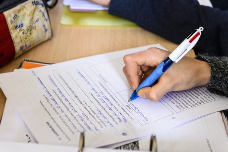 Student Uses Pen Write Answers Test Editorial Stock Photo - Stock Image ...