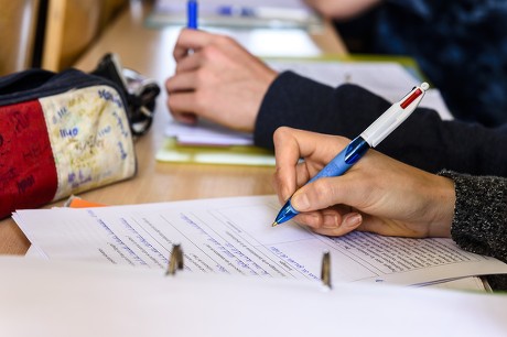 Student Uses Pen Write Answers Test Editorial Stock Photo - Stock Image ...