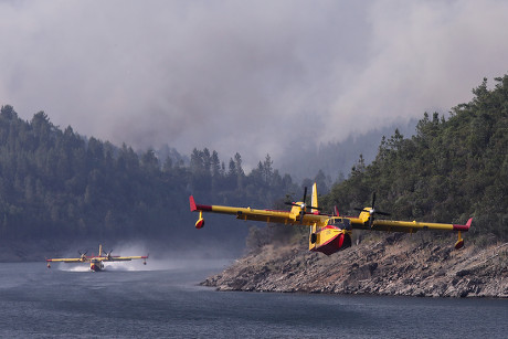 Two Canadair Planes Gathering Water Cabril Editorial Stock Photo ...