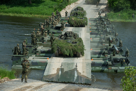 Military Vehicles Seen On Pontoon Bridge Editorial Stock Photo - Stock ...
