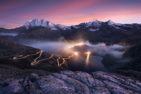 Vehicle Headlights Illuminate Remote Dark Hillside Editorial Stock ...