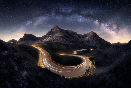 Vehicle Headlights Illuminate Remote Dark Hillside Editorial Stock ...