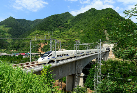 Bullet Train Running On Bridge Junction Editorial Stock Photo - Stock ...