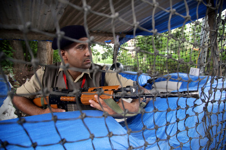 Indian Paramilitary Soldier Stands Guard Inside Editorial Stock Photo ...
