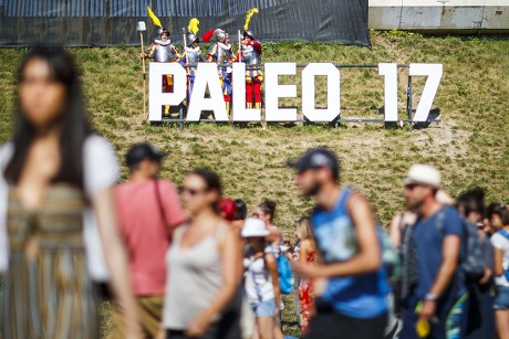 Festivalgoer Walk Front Festival Logo During Editorial Stock Photo ...