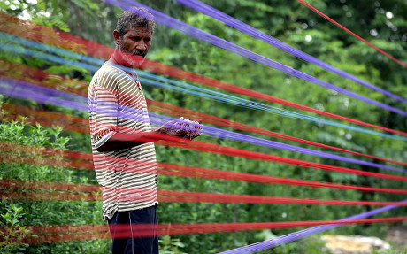 Indian Worker Prepares Kite Thread On Editorial Stock Photo - Stock ...