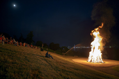 Spectators Watch Traditional Bonfire During Swiss Editorial Stock Photo ...