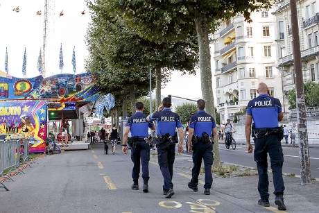 Swiss Police Officers Patrol Between Booths Editorial Stock Photo ...