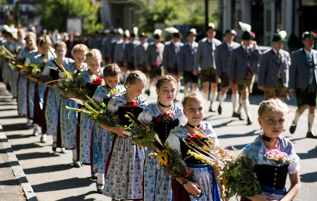 Girls Boys Traditional Costumes Carry Bunches Editorial Stock Photo ...