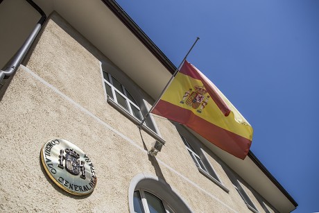 Spanish Flag Set Halfmast Spanish Consulate Editorial Stock Photo ...