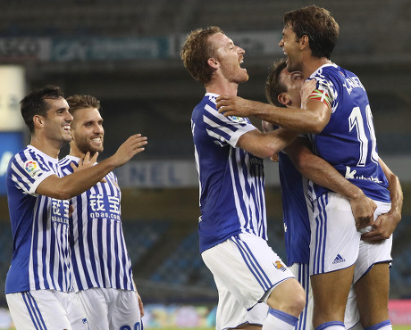 Real Sociedads Players Jubilate Goal Against Editorial Stock Photo ...