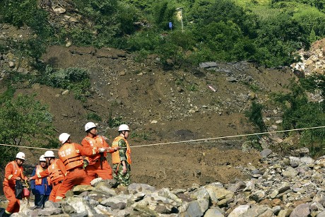 Rescuers Wade Across River Check Landslide Editorial Stock Photo ...