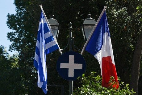 Greek French Flags Outside Presidential Mansion Editorial Stock Photo ...