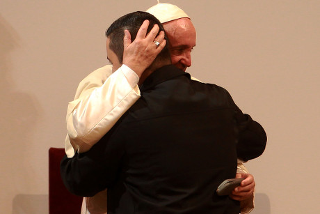 Pope Francis Hugs Man During Ceremony Editorial Stock Photo - Stock ...