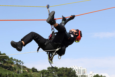 Coast Guard Rescuer Hangs Rope He Editorial Stock Photo - Stock Image ...