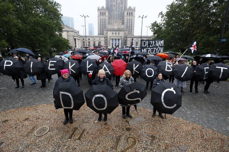 Demonstrators Carry Black Umbrellas Letters Stop Editorial Stock Photo ...