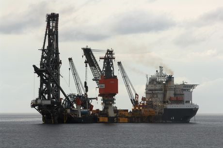 Oil Drilling Rigs Work Close Shore Editorial Stock Photo - Stock Image ...