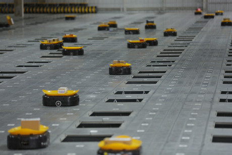 Automated Sorting Robots Carry Packages Express Editorial Stock Photo ...