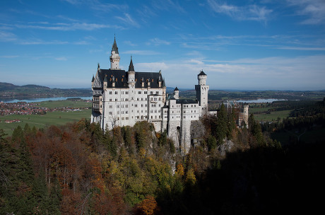 Neuschwanstein Castle Surrounded By Trees Colored Editorial Stock Photo ...