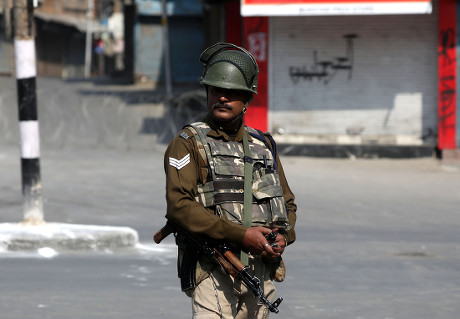 Indian Paramilitary Soldier Stands Guard During Editorial Stock Photo ...