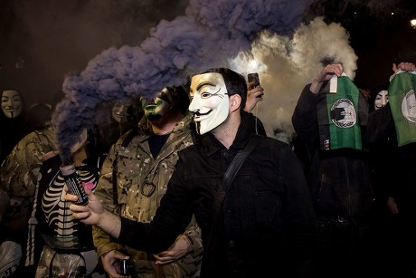 Protesters Wearing Guy Fawkes Style Masks Editorial Stock Photo - Stock ...