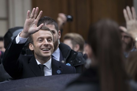 French President Emmanuel Macron Waves Crowd Editorial Stock Photo ...