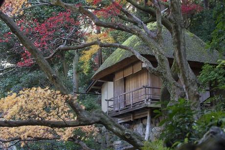 Thatched Roof Tea House Japanese Garden Editorial Stock Photo - Stock ...