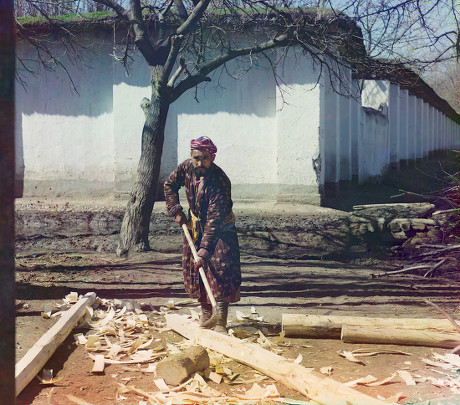 Man Shaving Bark Log Samarkand Uzbekistan Editorial Stock Photo - Stock ...