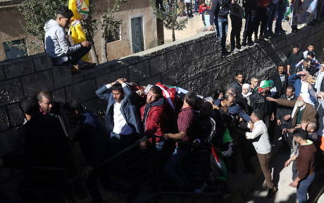 Palestinians Carry Body Mahmoud Odeh During Editorial Stock Photo ...