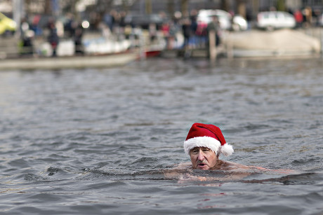 Participant Wearing Santa Claus Cap Swims Editorial Stock Photo - Stock ...