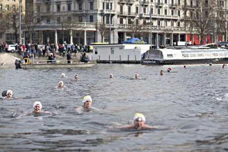 Participants Wearing Santa Claus Caps Swim Editorial Stock Photo ...