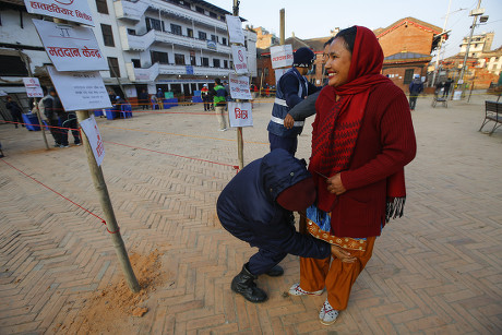 Nepalese Police Officer Performs Security Check Editorial Stock Photo ...