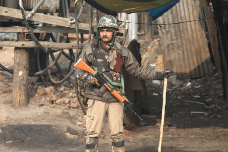 Indian Paramilitary Soldier Stands Guard During Editorial Stock Photo ...