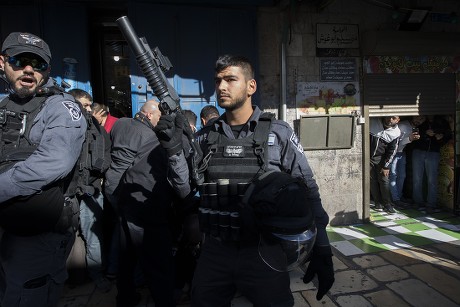 Israeli Riot Policeman Palestinians Huddle Inside Editorial Stock Photo ...