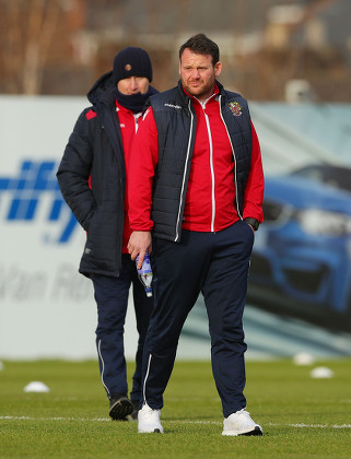 Darren Sarll Manager Stevenage Inspecting Pitch Editorial Stock Photo ...
