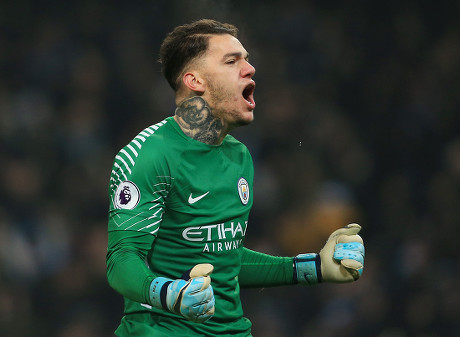 Manchester City Goalkeeper Ederson Celebrates His Editorial Stock Photo ...