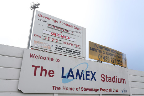 Sign Announcing Fixture During Stevenage Vs Editorial Stock Photo ...