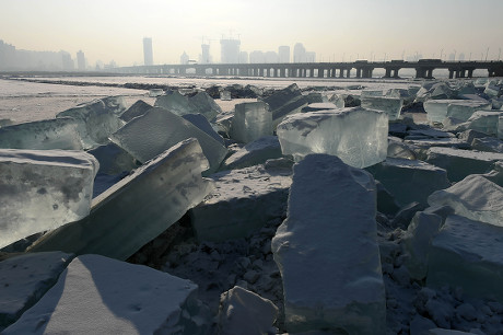 Ice Cubes Along Songhua River Harbin Editorial Stock Photo - Stock ...