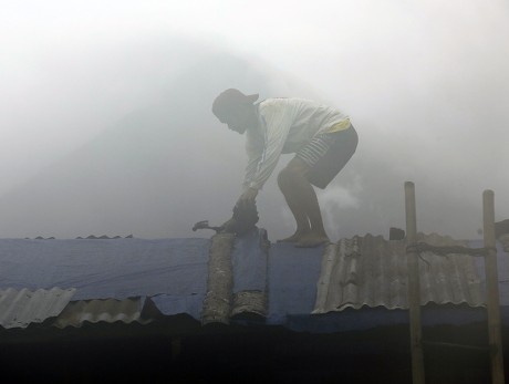 Filipino Villager Repares Roof House Ash Editorial Stock Photo - Stock ...