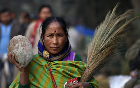 Assamese Woman Carries Broom Stick Used Editorial Stock Photo - Stock ...